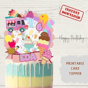 DIGITAL ICE CREAM Themed Cake Topper - Ice Cream Themed Digital ...