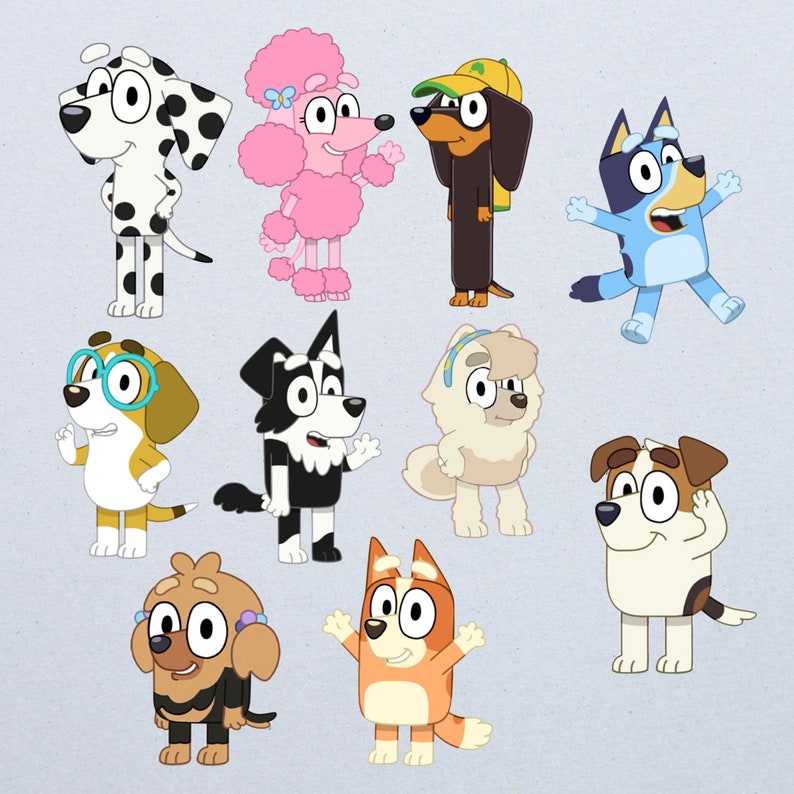 DIGITAL BLUE DOG Cupcake Topper Cartoon Dog Characters Themed Digital ...