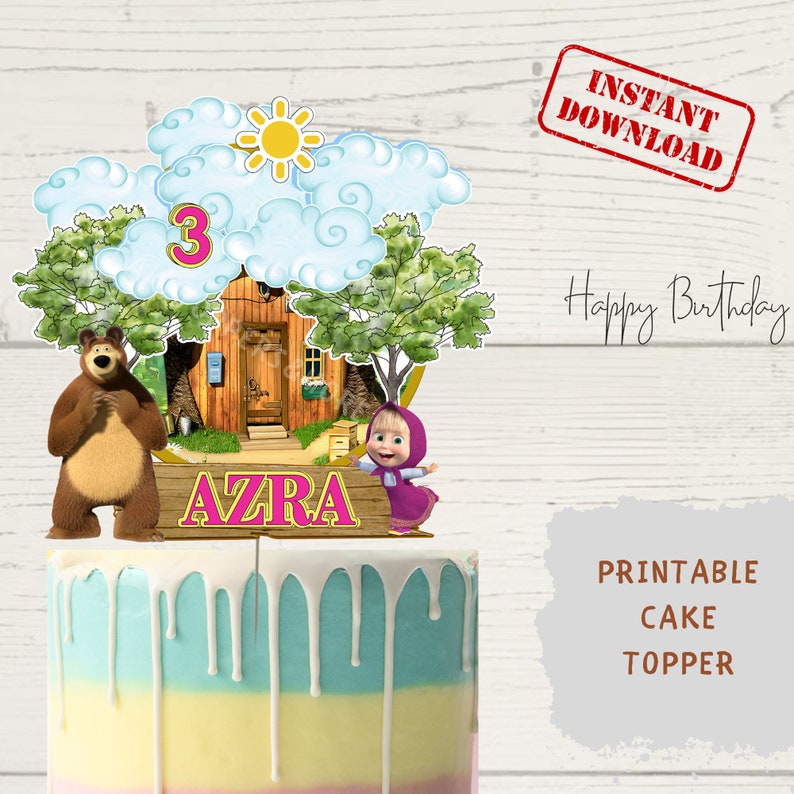 DIGITAL MASHA and the BEAR Cake Topper Masha and the Bear Themed ...