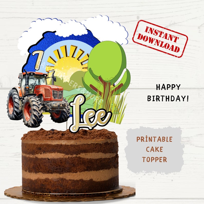 Tractor Farm Birthday Cake Topper: Custom Printable PNG (digital ...