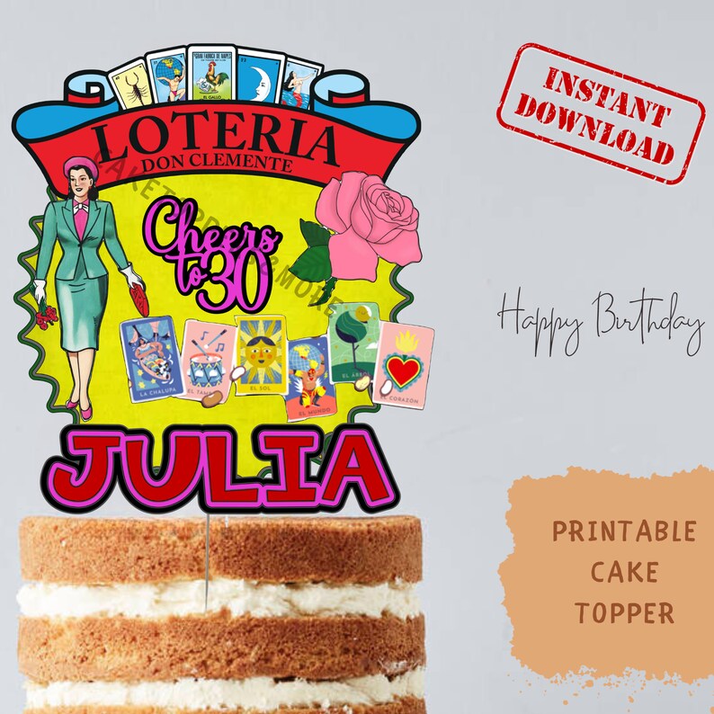 DIGITAL LOTERIA THEMED Cake Topper Loteria Themed Digital Printable Png ...