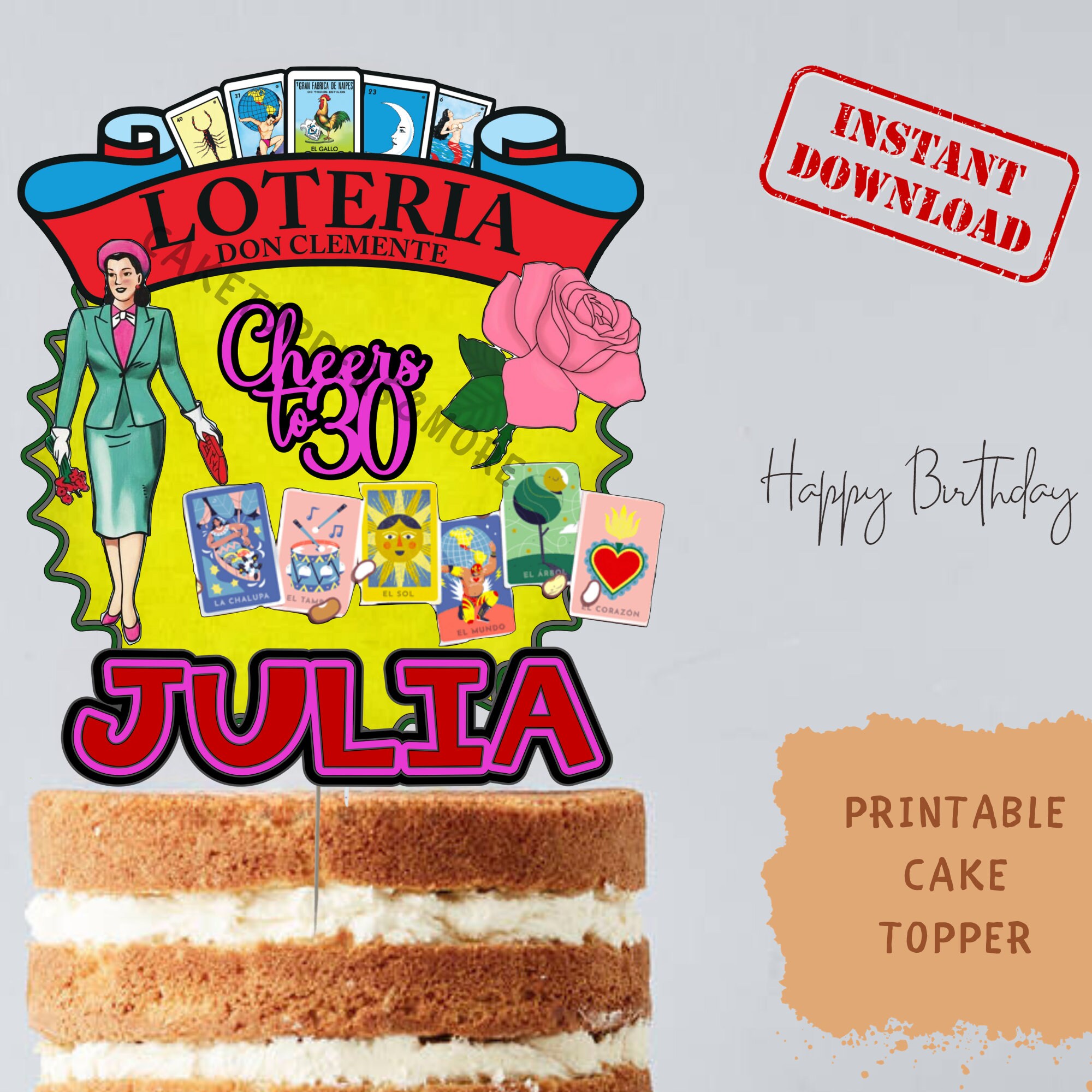 DIGITAL LOTERIA THEMED Cake Topper Loteria Themed Digital Printable Png ...