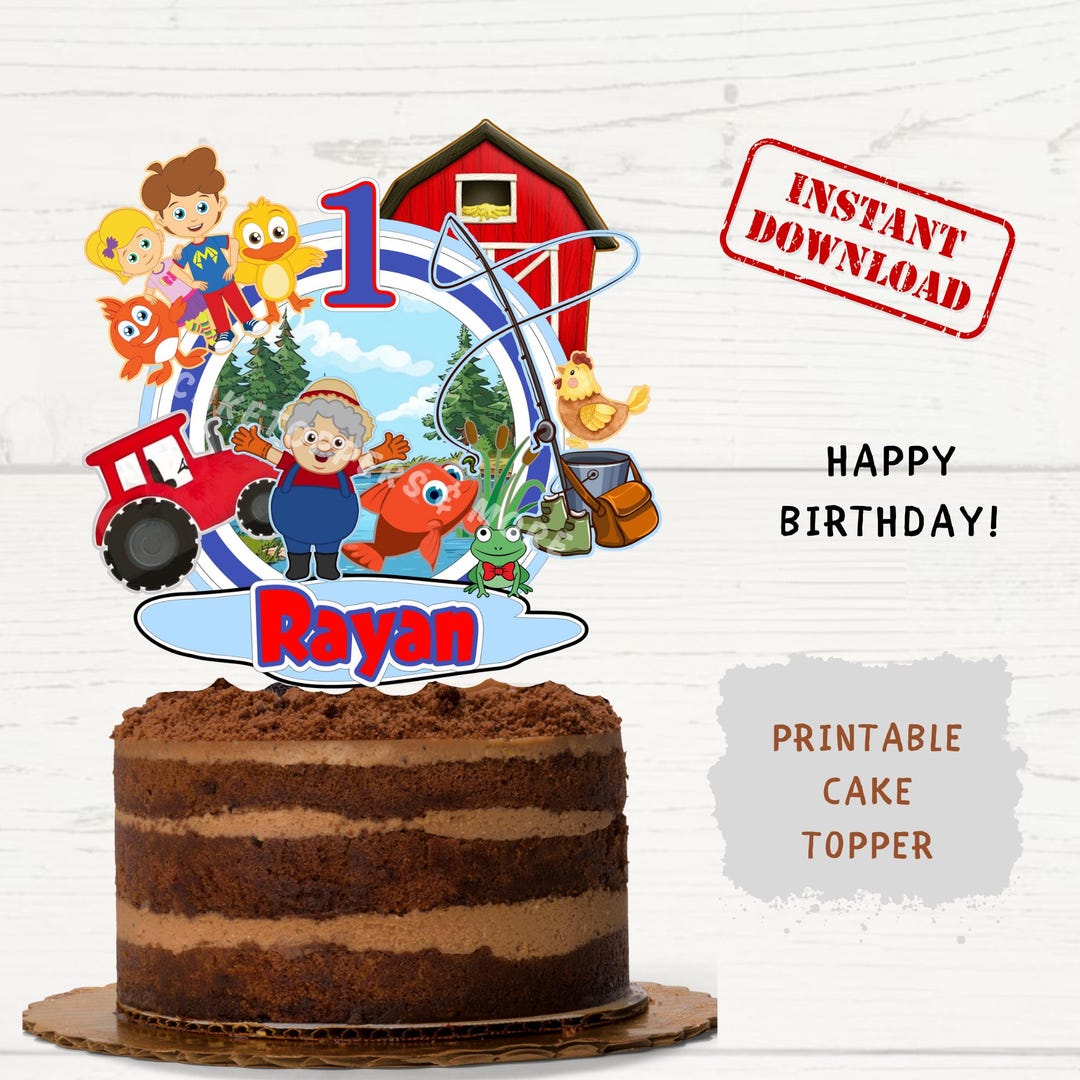 Farm & Red Fish Cake Topper: Personalized Digital Design (PNG, PDF ...