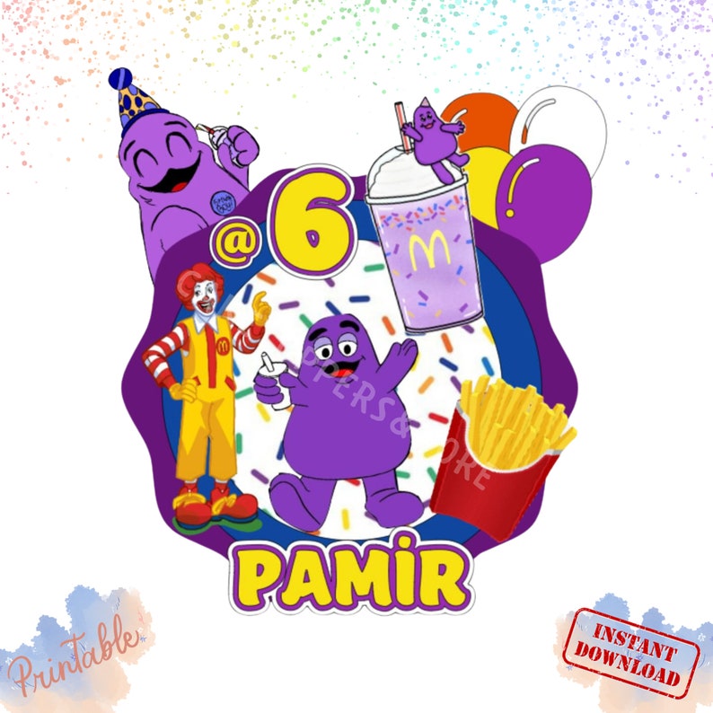 DIGITAL GRIMACE Cake Topper Grimace Themed Digital Printable Png File ...