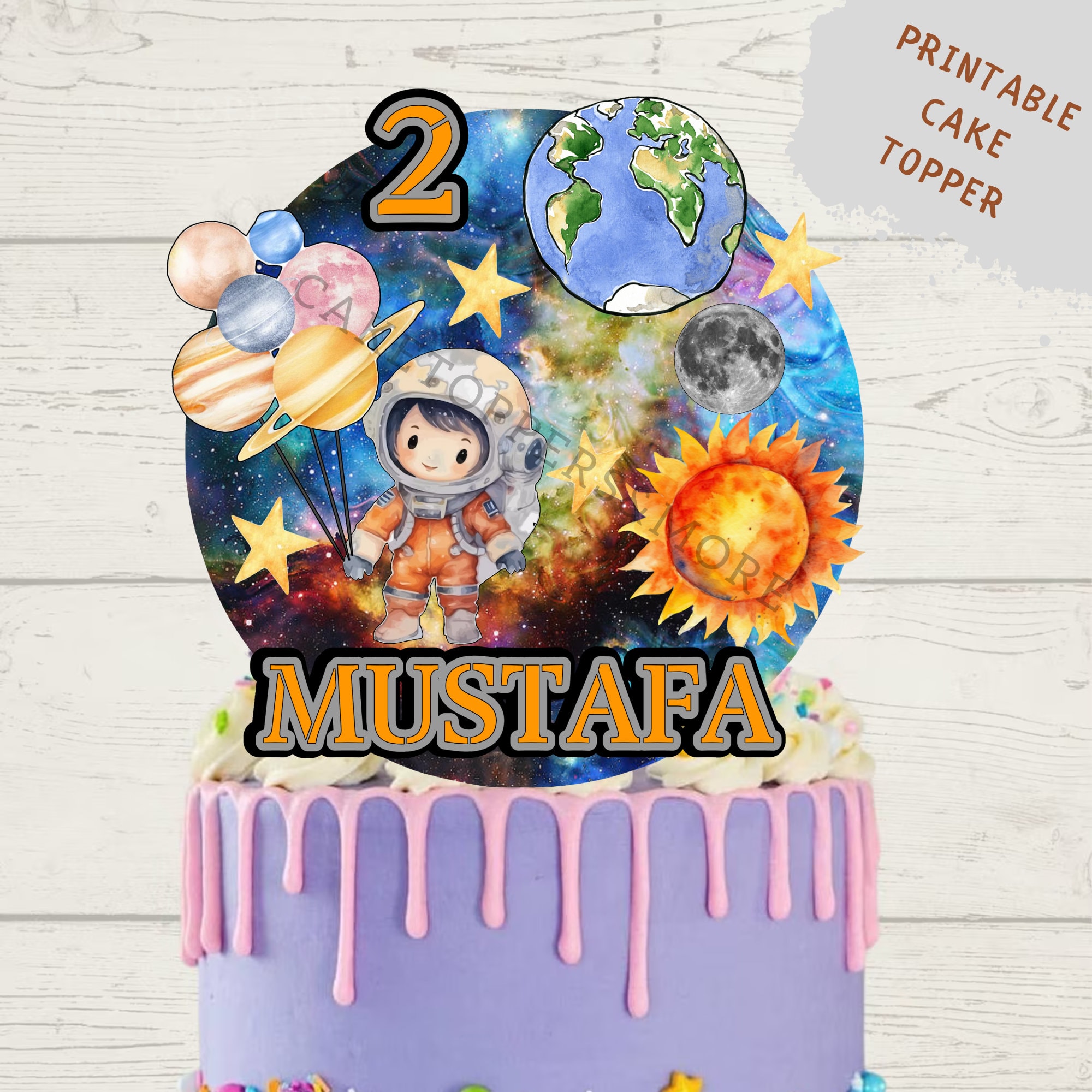 Custom Space Birthday Cake Topper: Personalized Digital PNG (digital ...