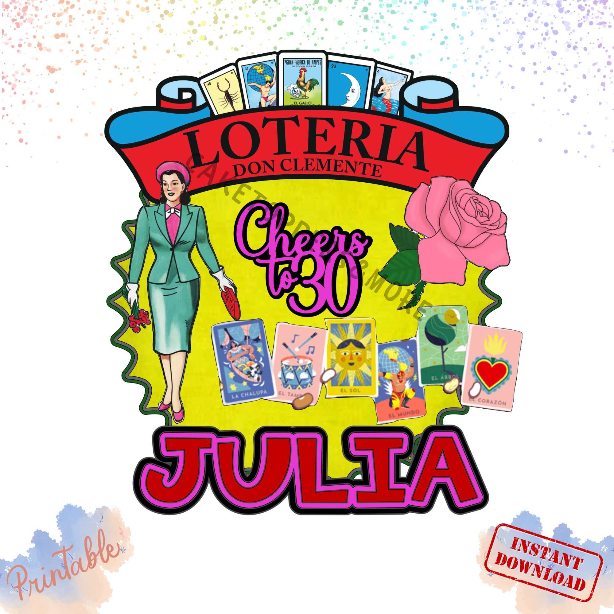 DIGITAL LOTERIA THEMED Cake Topper Loteria Themed Digital Printable Png ...