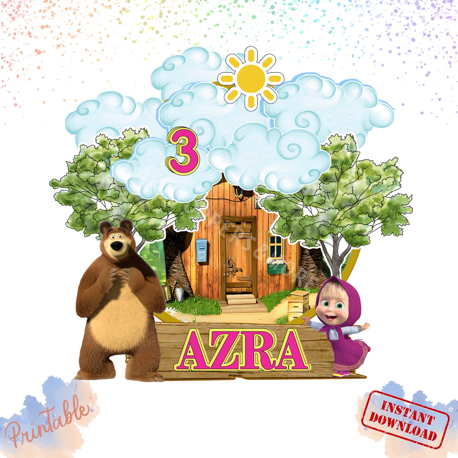 DIGITAL MASHA and the BEAR Cake Topper Masha and the Bear Themed ...