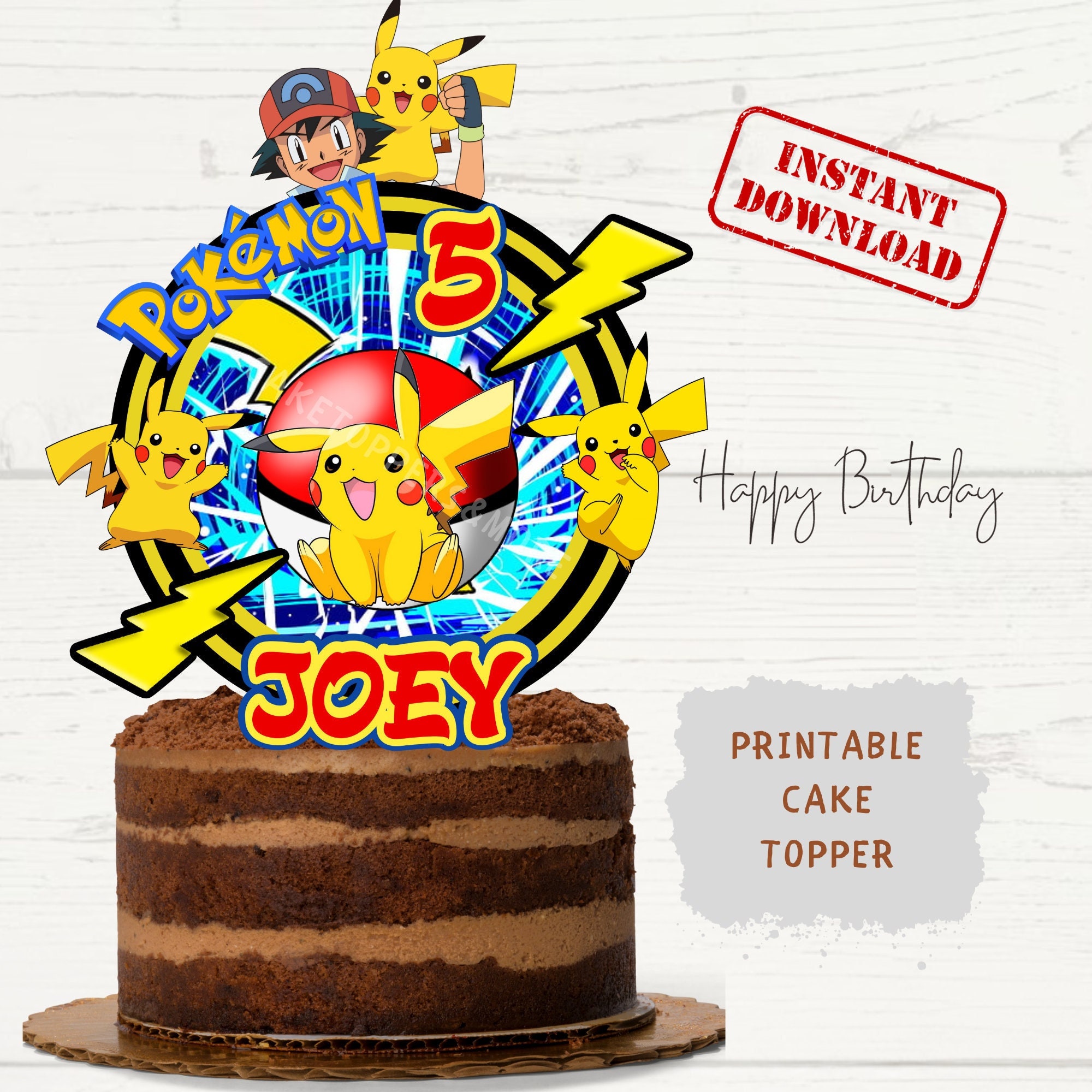 DIGITAL PIKACHU POKEMON Cake Topper Pikachu Pokemon Themed Digital ...