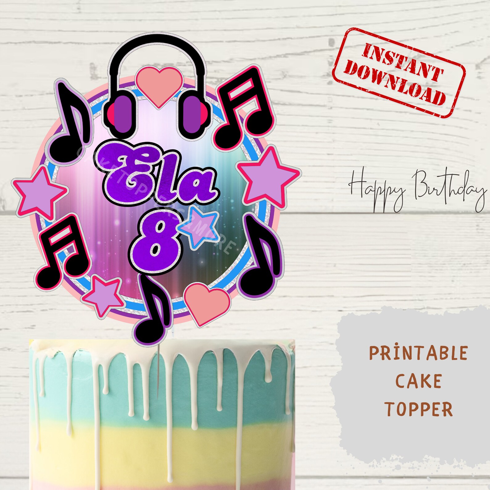 Dance Music Cake Topper: Pop Star Birthday Party (digital Printable) - Etsy