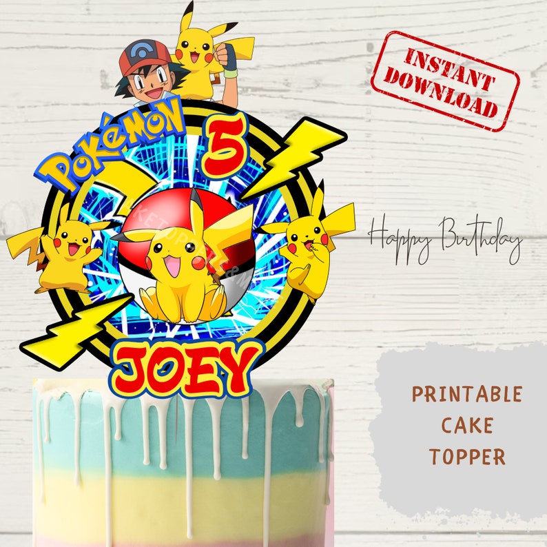 DIGITAL PIKACHU POKEMON Cake Topper Pikachu Pokemon Themed - Etsy