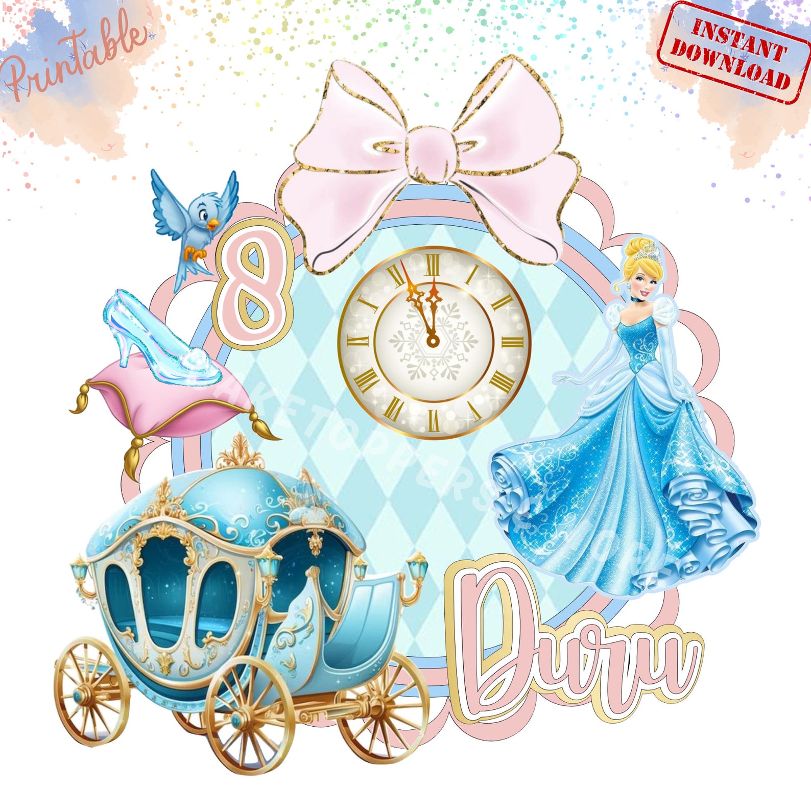 CINDERELLA THEMED DIGITAL Cake Topper: Custom Printable Digital ...