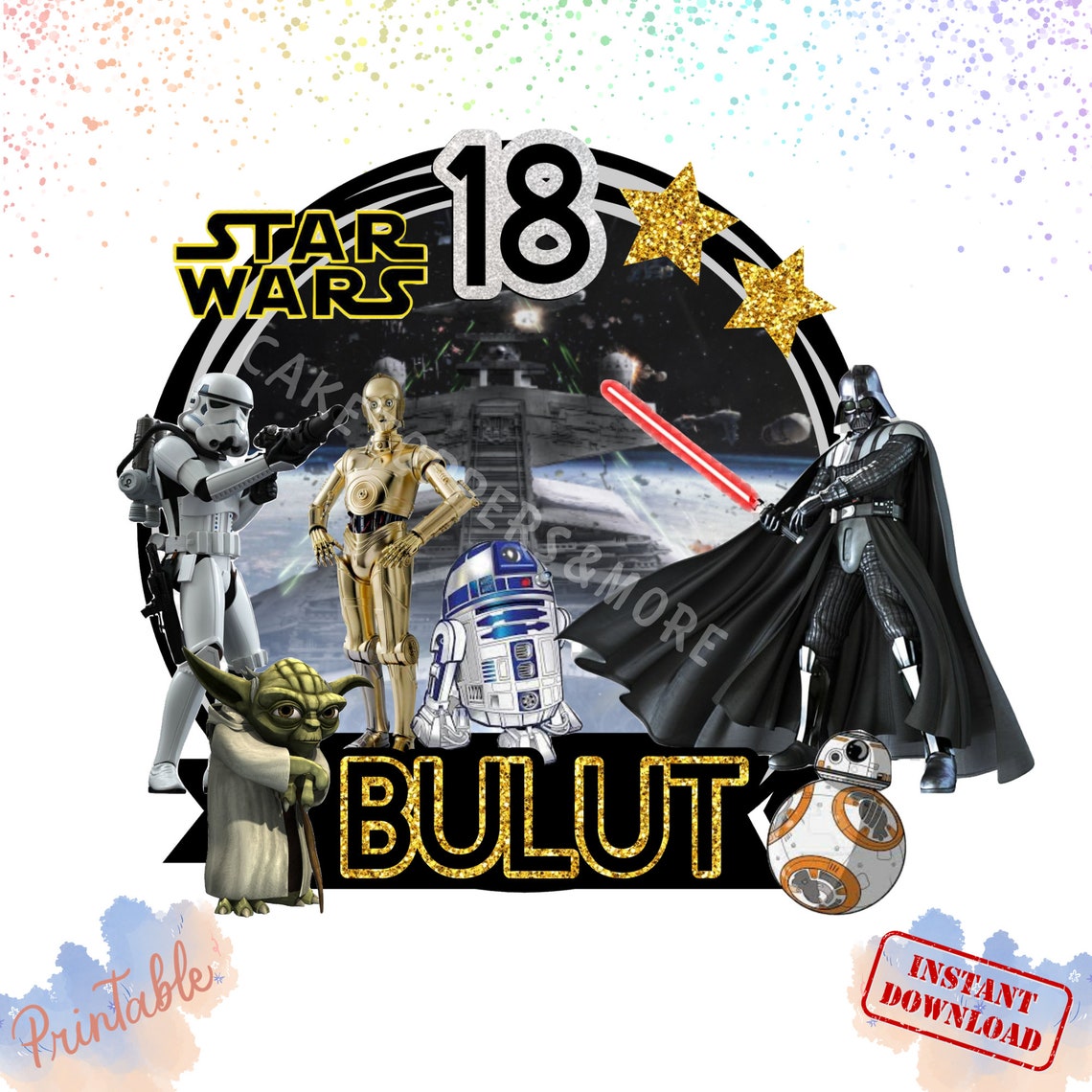 DIGITAL STAR WARS Themed Cake Topper Star Wars Themed Digital Printable ...