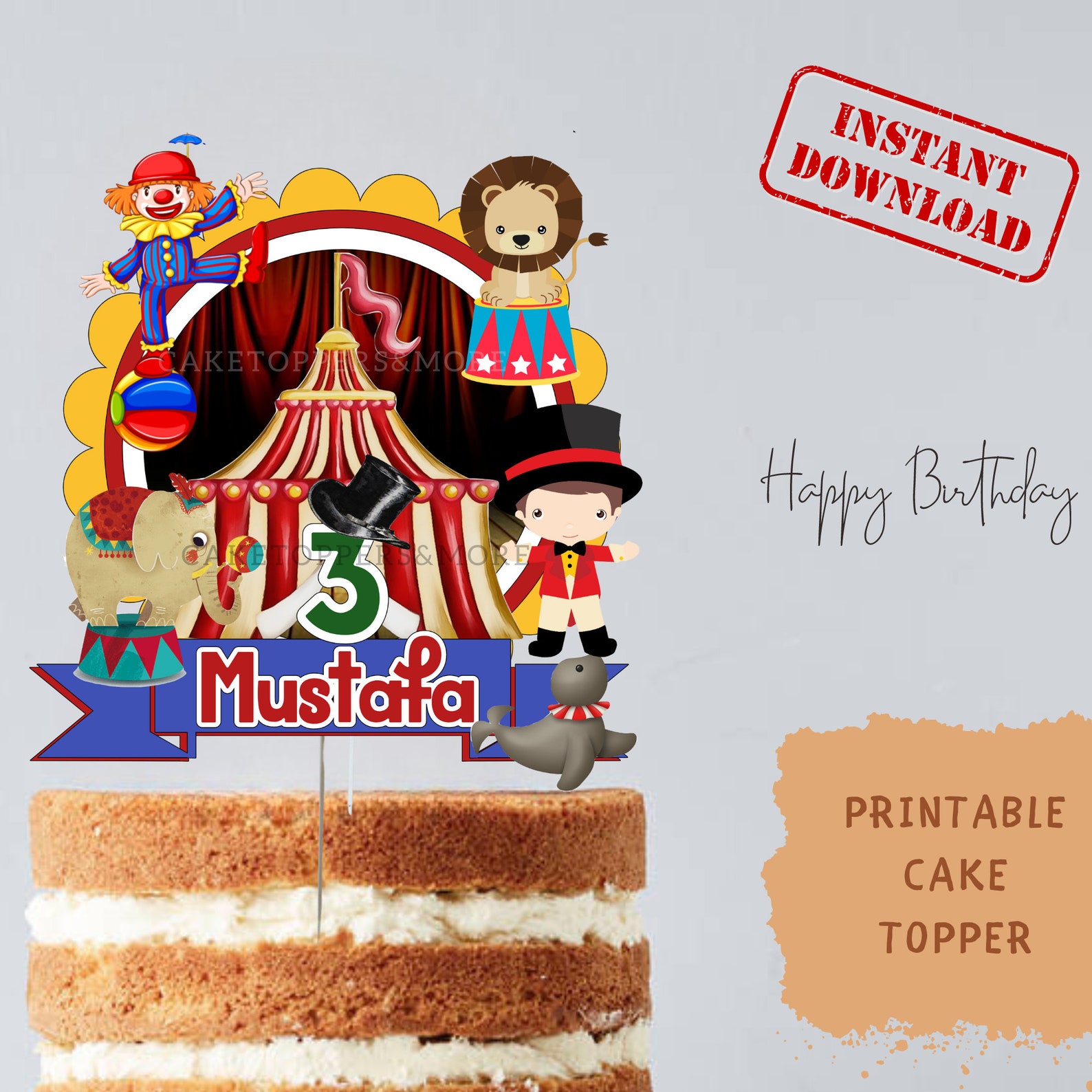 CIRCUS DIGITAL THEMED Cake Topper - Digital Circus Printable Png File ...
