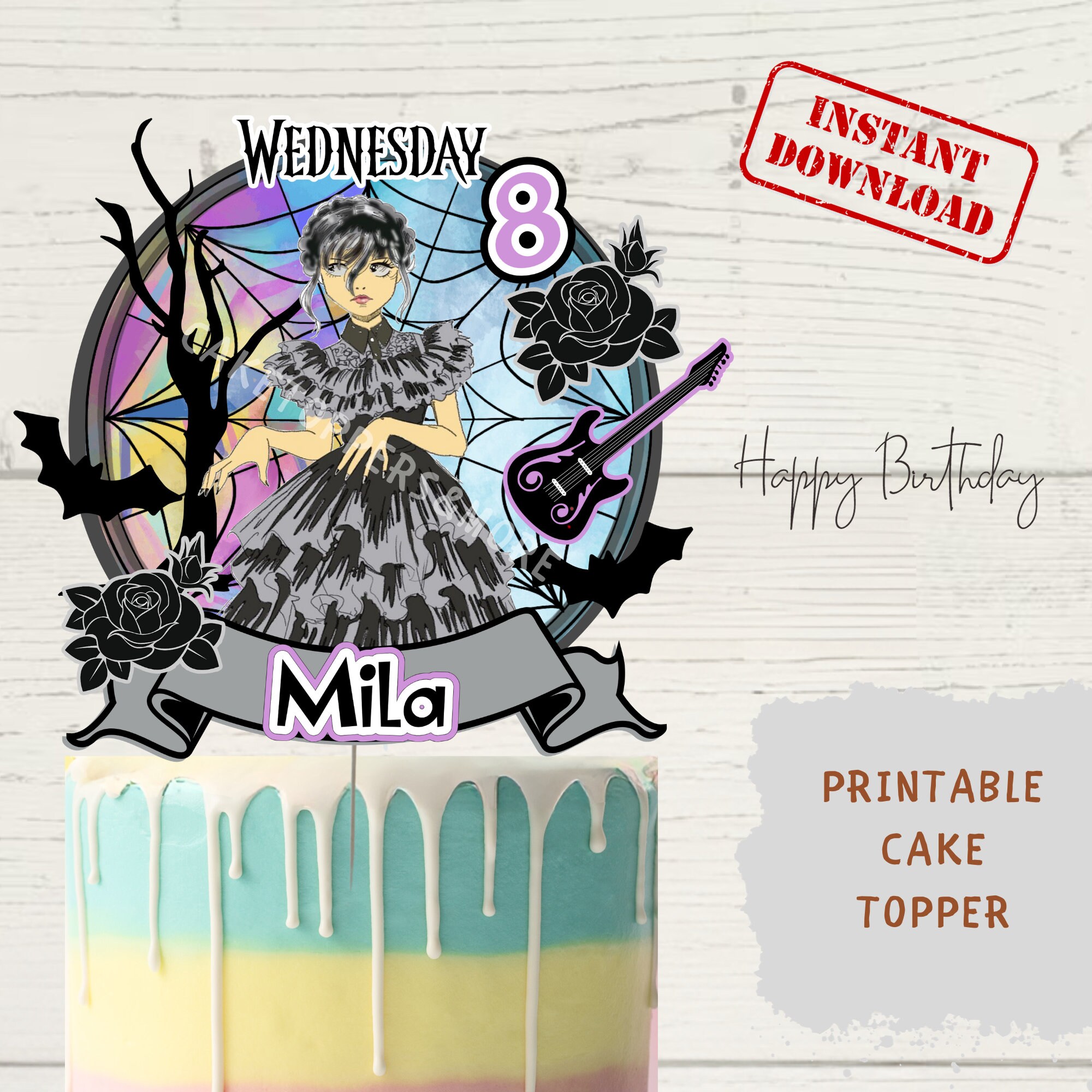 DIGITAL WEDNESDAY THEMED Cake Topper Wednesday Themed Digital Printable ...