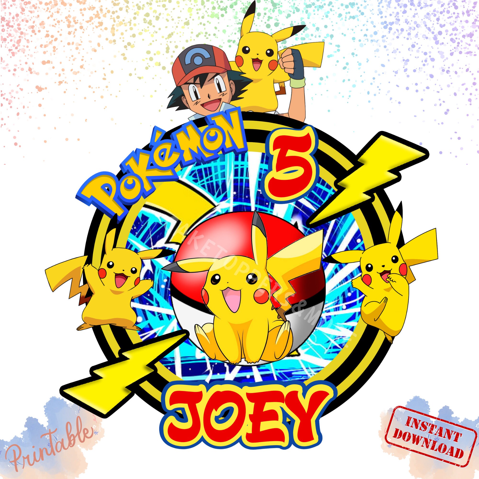 DIGITAL PIKACHU POKEMON Cake Topper Pikachu Pokemon Themed - Etsy