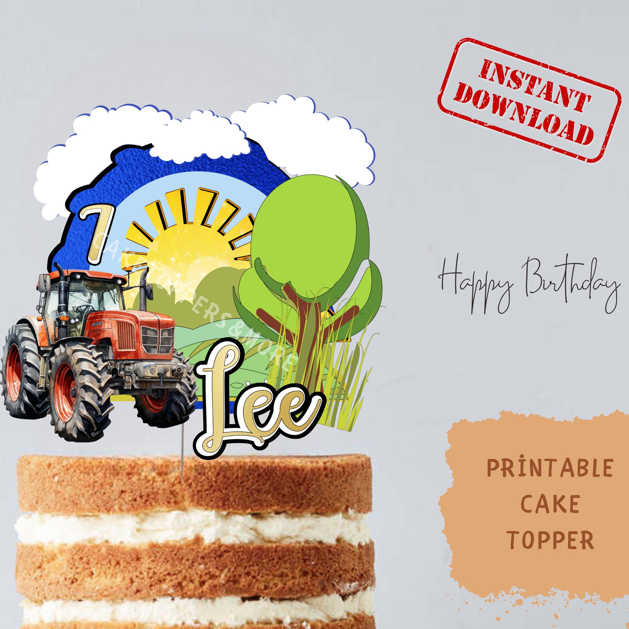 DIGITAL TRACTOR THEMED Cake Topper Tractor Farm Themed Digital ...