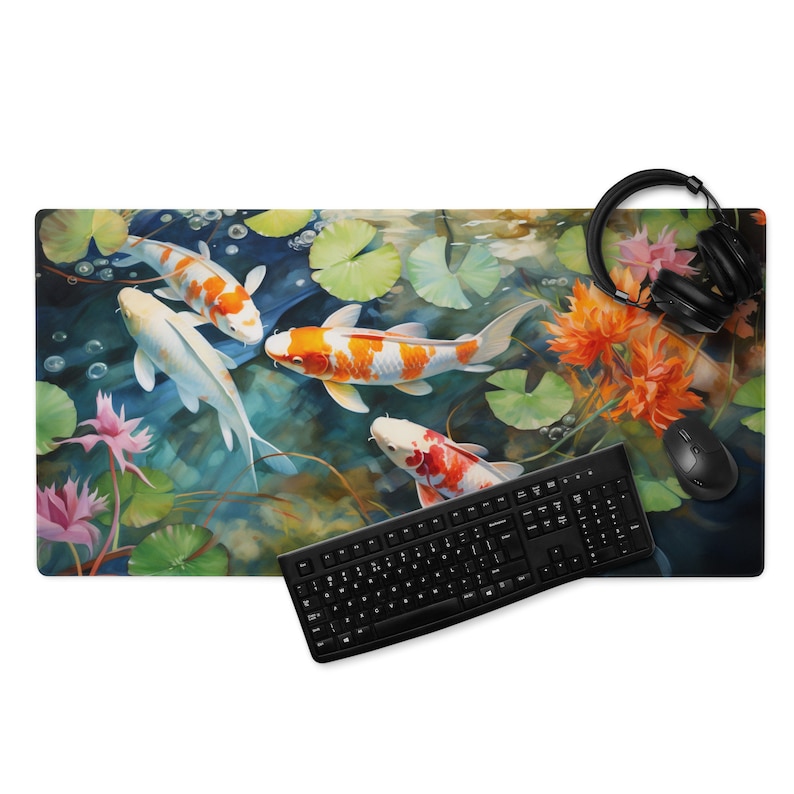 Japanese Koi Pond Mouse Pad 36x18, Desk Pad, 18x16 Crafting Mat ...