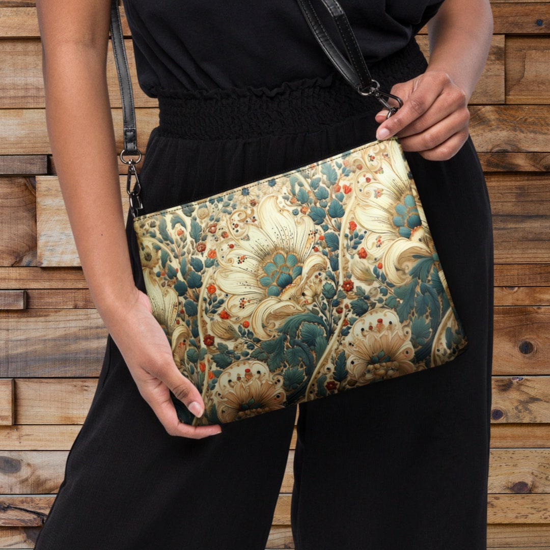 Ivory and Teal Paisley Crossbody Purse, Removable and Adjustable Straps ...