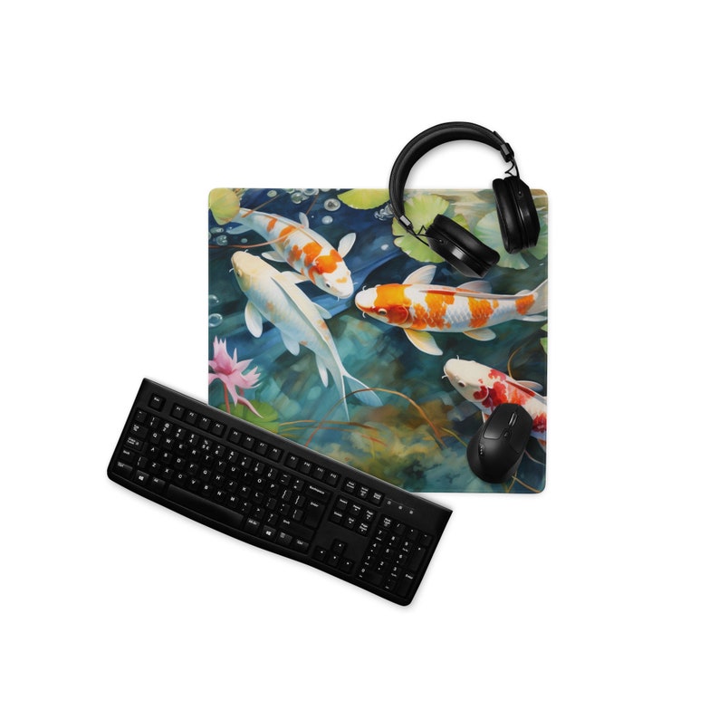 Japanese Koi Pond Mouse Pad 36x18, Desk Pad, 18x16 Crafting Mat ...