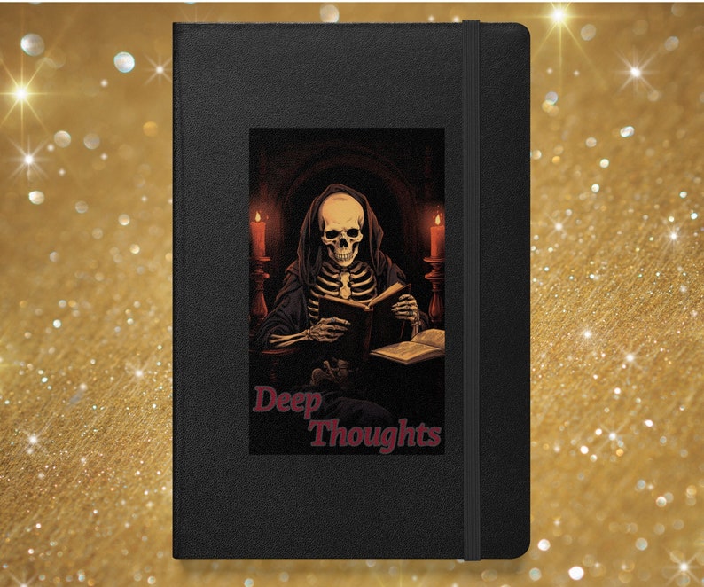 Deep Thoughts Skeleton Reading Hardcover Journal Notebook, Dark ...