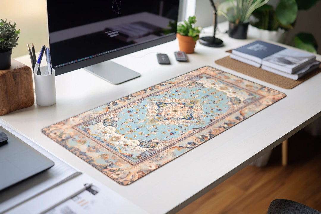 Oriental Rug Light Blue Mouse Pad 36x18, Desk Pad, 18x16 Mat, Cubicle ...