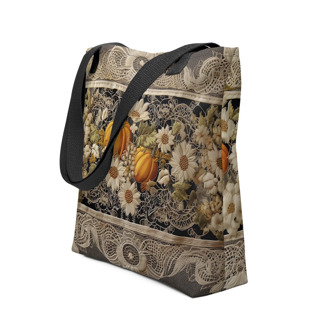 Autumn Pumpkin Lace Fall Lace Tote 15x15 Bag Library Tote - Etsy