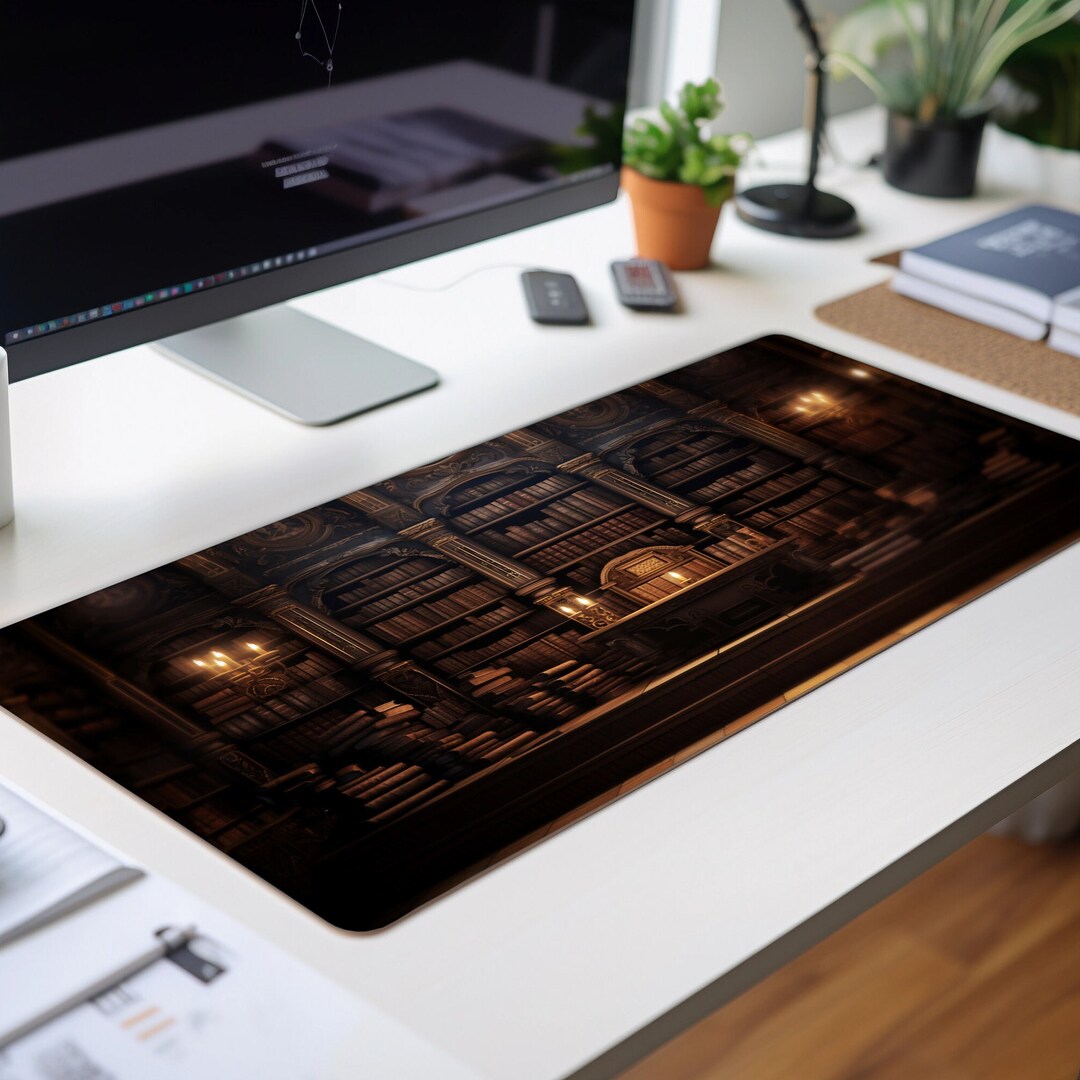 Dark Academia Library Shelves Mouse Pad, 36x18 18x16 XL Desk Mat ...