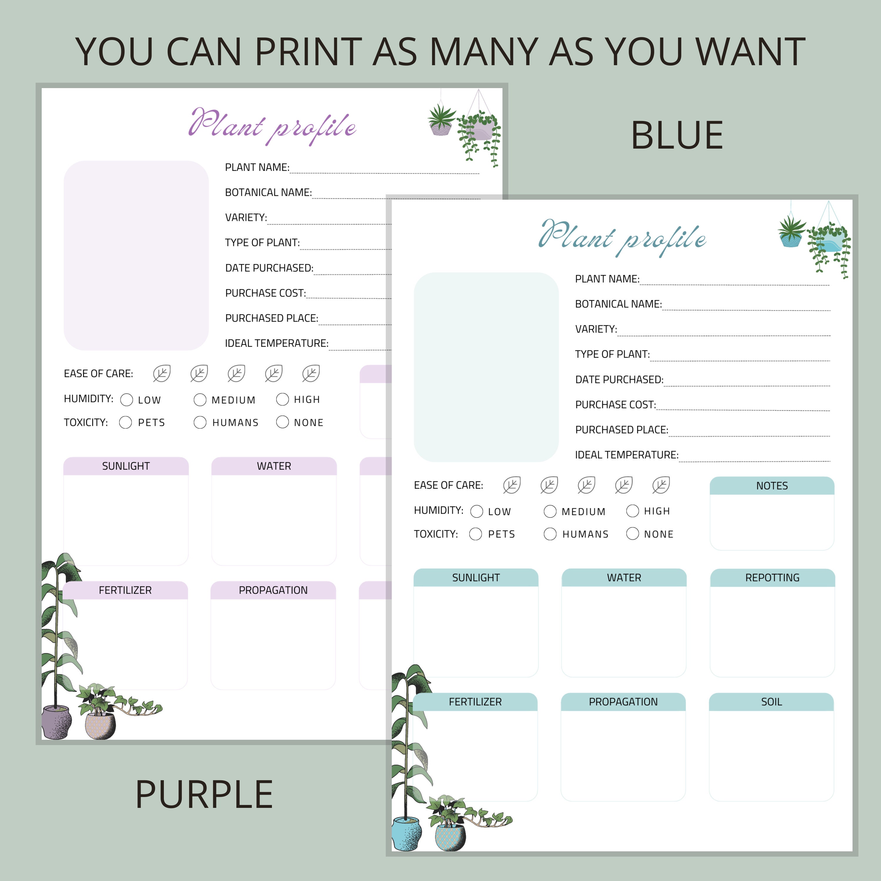 Plant Profile, Plant Care Tracker, Plant Profile Colourful Printable ...