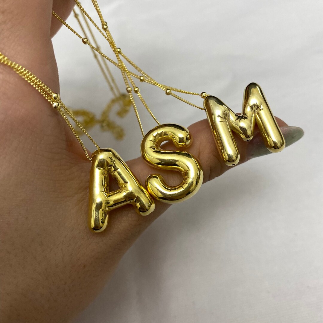 Balloon Initial Letter Necklace Puff Letter Necklace, Letter Pendant ...