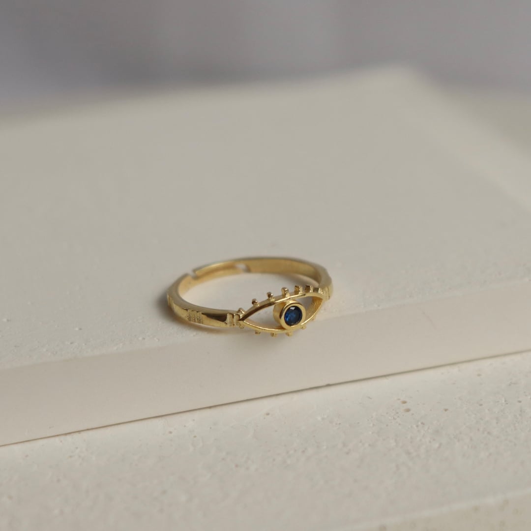 Evil Eye Adjustable Ring Dark Blue Stone Evil Eye Ring Protection ...