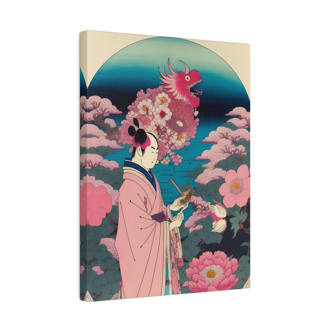 Enigma 3 Vintage Aesthetic Japanese Snake Serpent Monster Pink Canvas ...