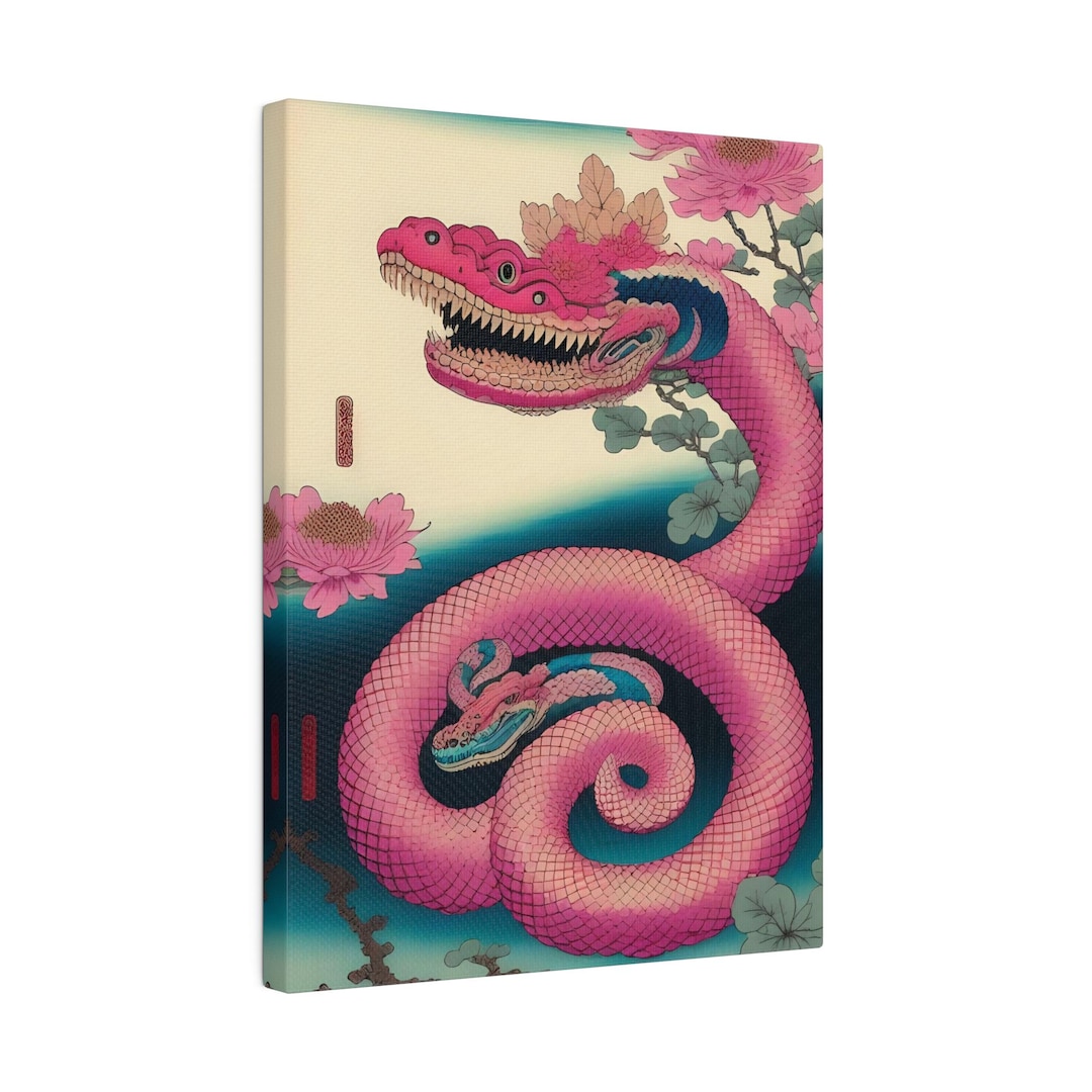 Enigma 2 Vintage Aesthetic Japanese Snake Serpent Monster Pink Canvas ...