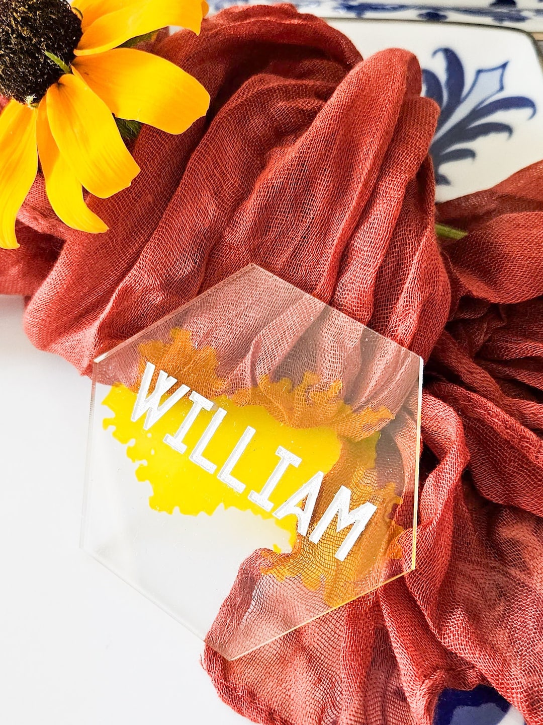 Personalized Splash of Color Name Cards - Solid, Hexagon | Acrylic Name ...