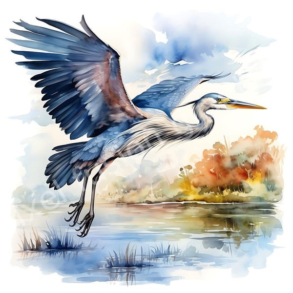 Heron Watercolor - Etsy