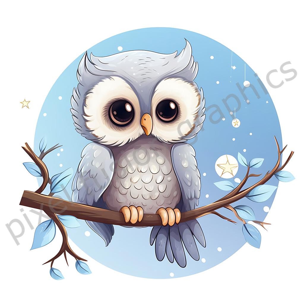 Cute Baby Owls Clip Art in Watercolor, High Quality Resolution, 300 DPI, Instant Download ...