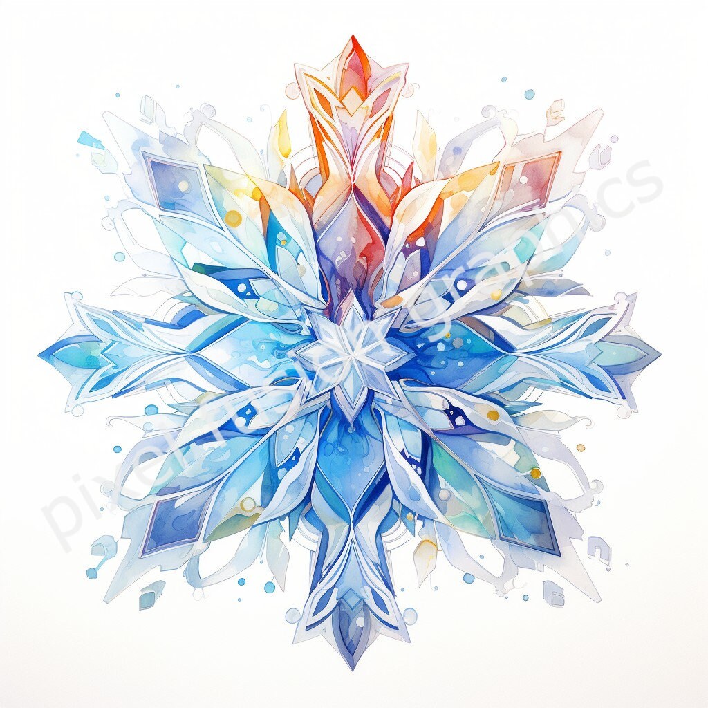 Snowflake Watercolor Clip Art, 12 Beautiful and Unique JPG High ...