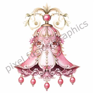 Pink Bells Christmas Ornaments Watercolor Clip Art, 10 Unique Pink ...