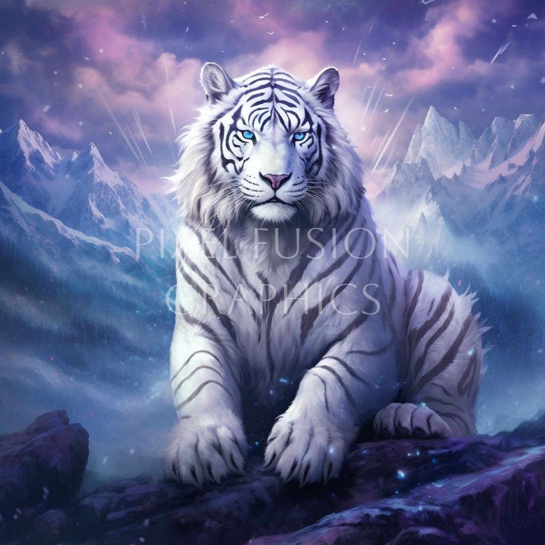 Fantasy White Tiger Clip Art JPG High Quality Ethereal Tiger Decor ...