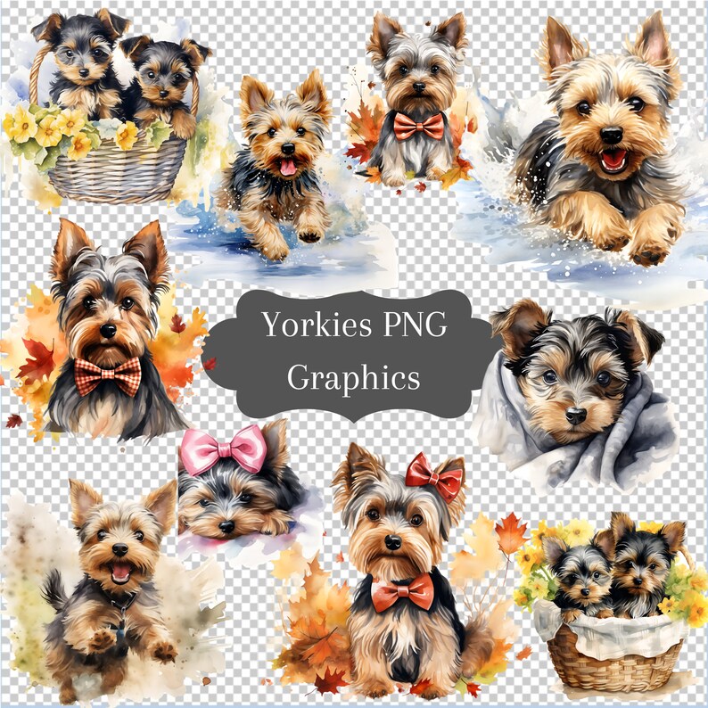Yorkshire Terrier Watercolor Dogs Clip Art, PNG Cute Yorkie Puppies ...