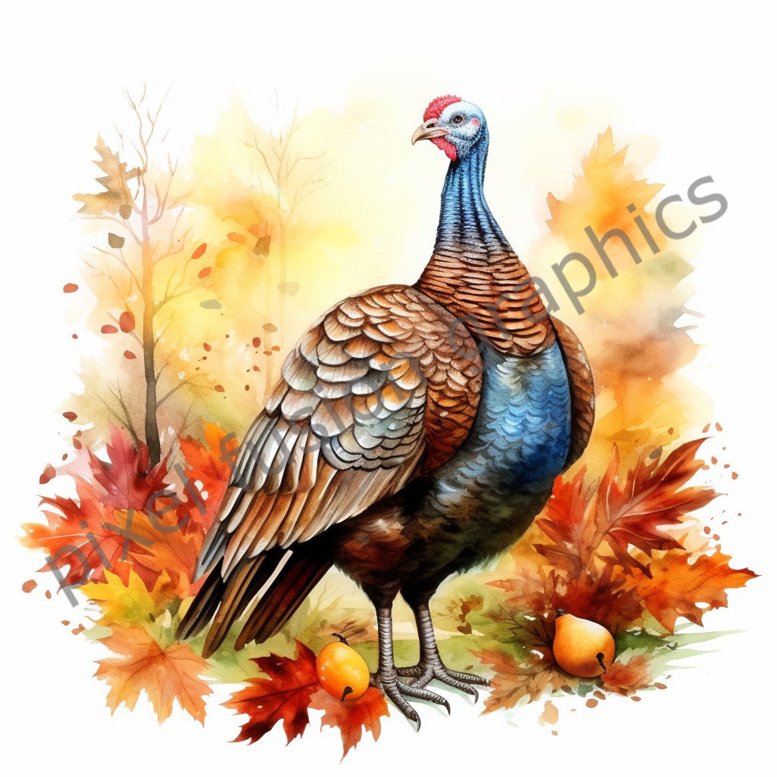 Thanksgiving Dinner Table Clipart Turkey Eating Fall Kitchen Watercolor ...
