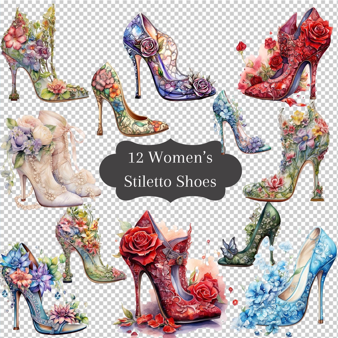 Women High Heels Clipart Fashion Shoes Watercolor 12 High Quality Pngs ...