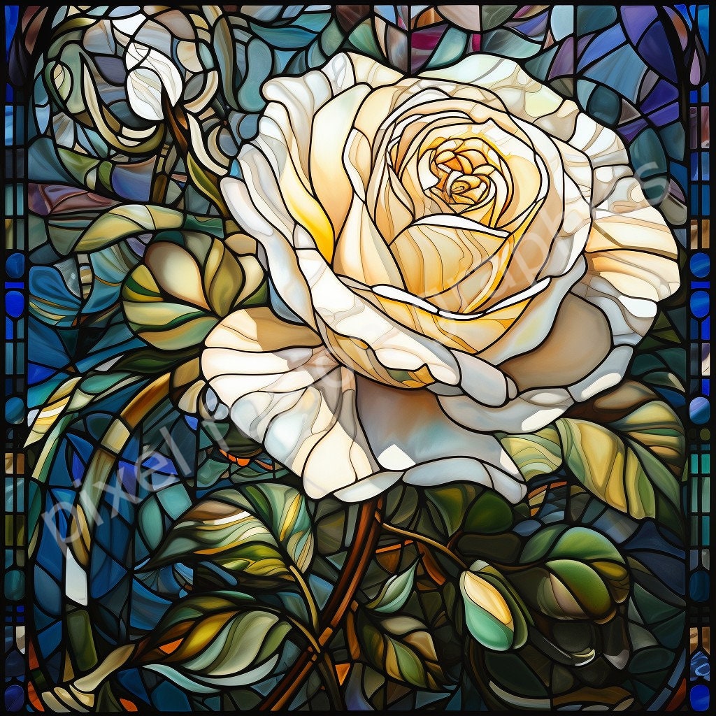 Stained Glass Colorful Roses Clip Art, High Quality Resolution, 300 DPI ...