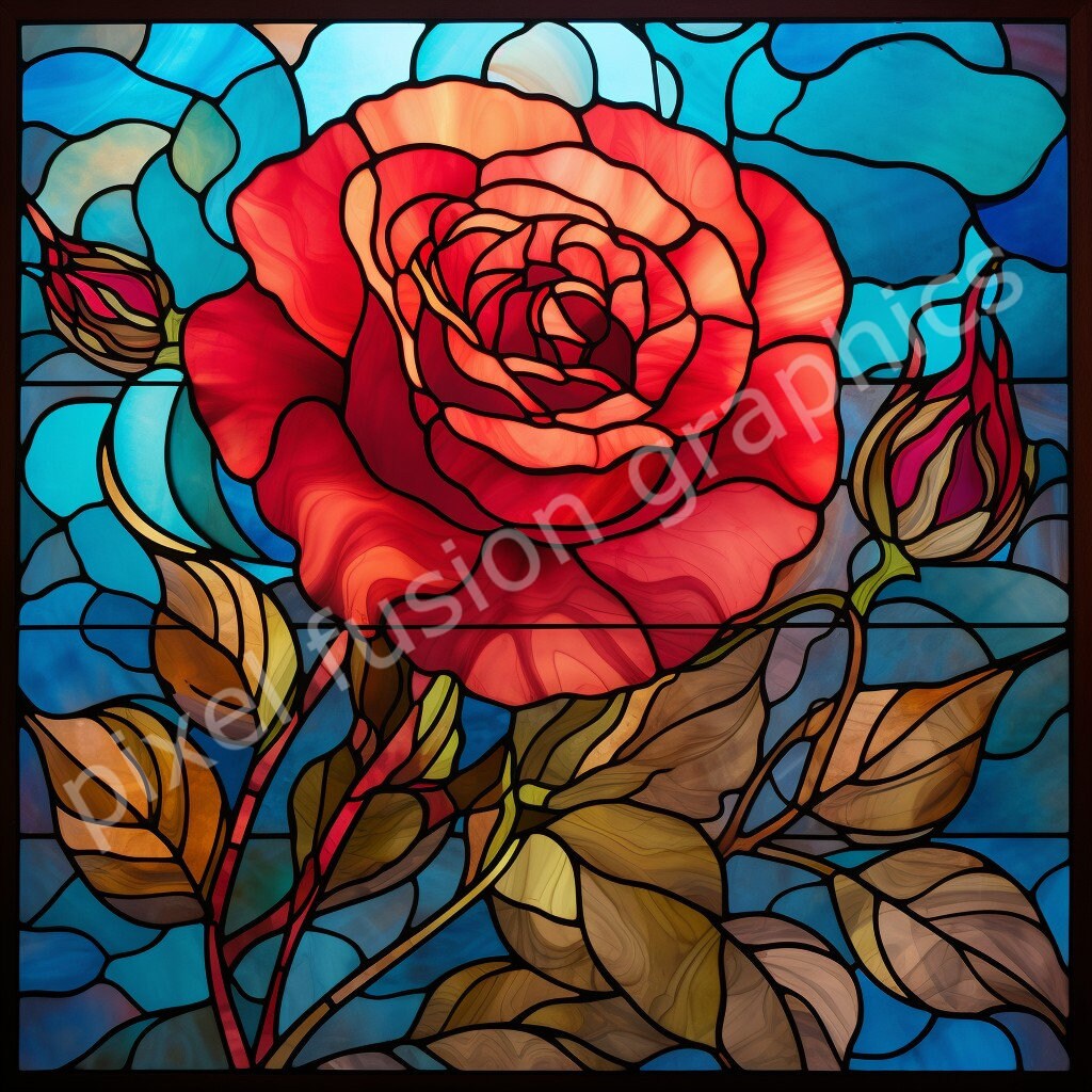 Stained Glass Colorful Roses Clip Art, High Quality Resolution, 300 DPI ...
