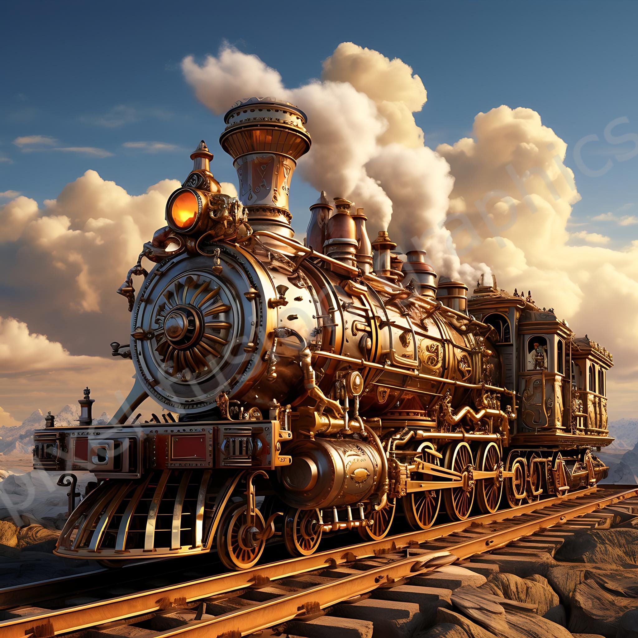 Trains Clipart Train Graphics Steampunk Locomotive Clipart Downloadable ...