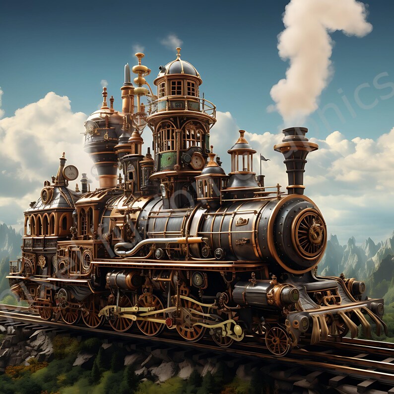 Trains Clipart Train Graphics Steampunk Locomotive Clipart Downloadable ...