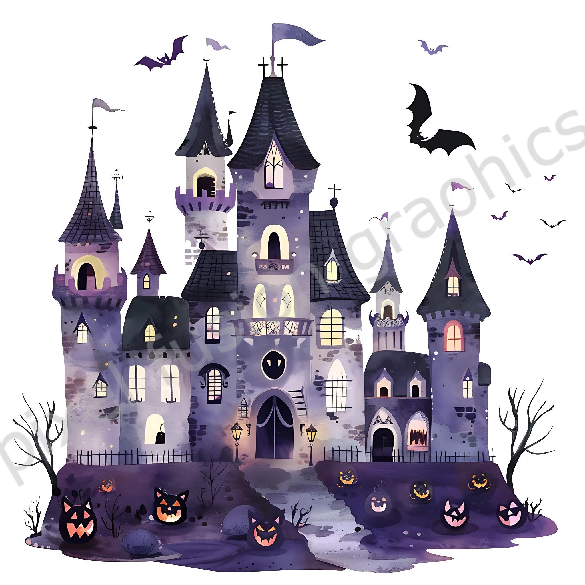Haunted Houses Clip Art Halloween Anime Style 12 High Quality PNG Card ...