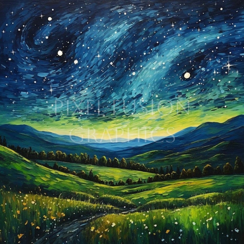 Starry Night Watercolor Clipart, 12 JPG High Resolution, 300 DPI ...
