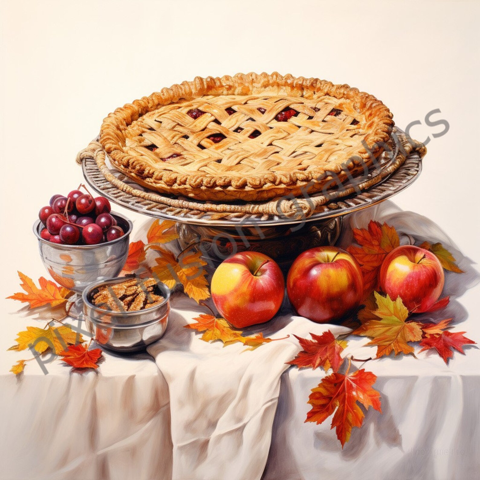 Thanksgiving Dinner Table Clipart Turkey Eating Fall Kitchen Watercolor ...