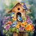 Watercolor Bird Houses Clip Art Set Floral Spring Bird and Houses Rainy ...