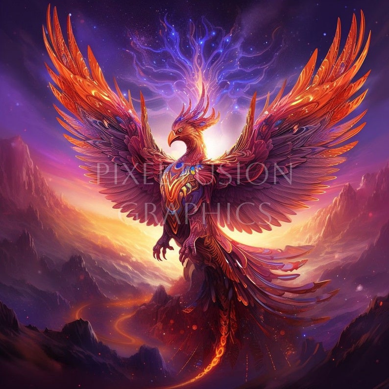 Phoenix Clipart, Fantasy Clipart, Mythical Fire Bird, Digital Download ...
